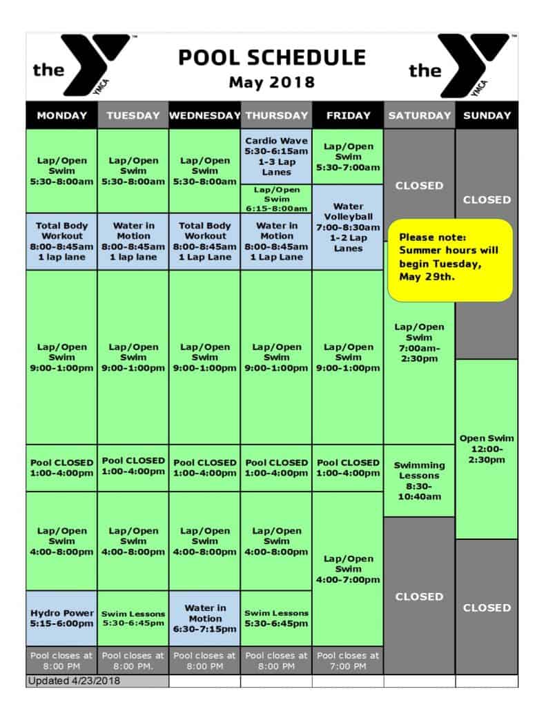 May 2018 pool schedule - Maquoketa Area Family YMCA
