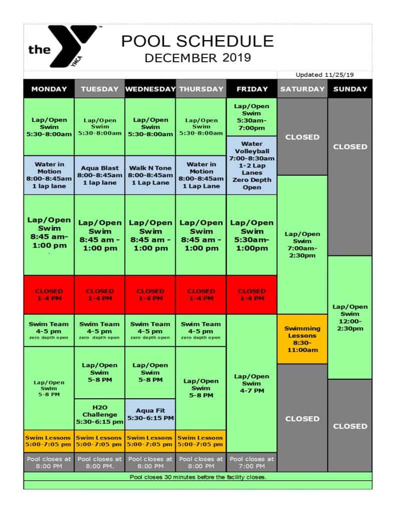 December 2019 Pool Schedule - Maquoketa Area Family YMCA