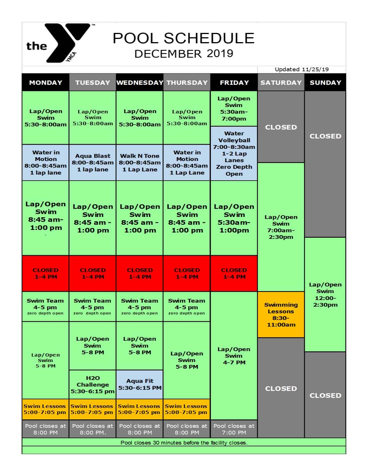 December 2019 Pool Schedule - Maquoketa Area Family YMCA